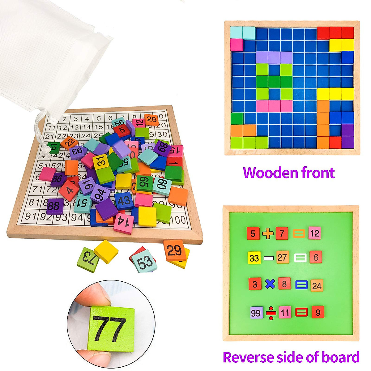 Wooden Hundred Board Toy,100 Digital Board Montessori Math Toy with Storage Bag,Multi-Color Hundred Counting Toys,1-100 Consecutive Numbers Game,Educational&Learning Digital Toy Gift for Kids,Boy,Girl