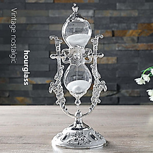 Hourglass Sand Timer Decorative,360° Rotating Metal White Sand Watch 30 Min,Antique Hour Glass Decor for Office Desk- Crafts,Gifts(B)