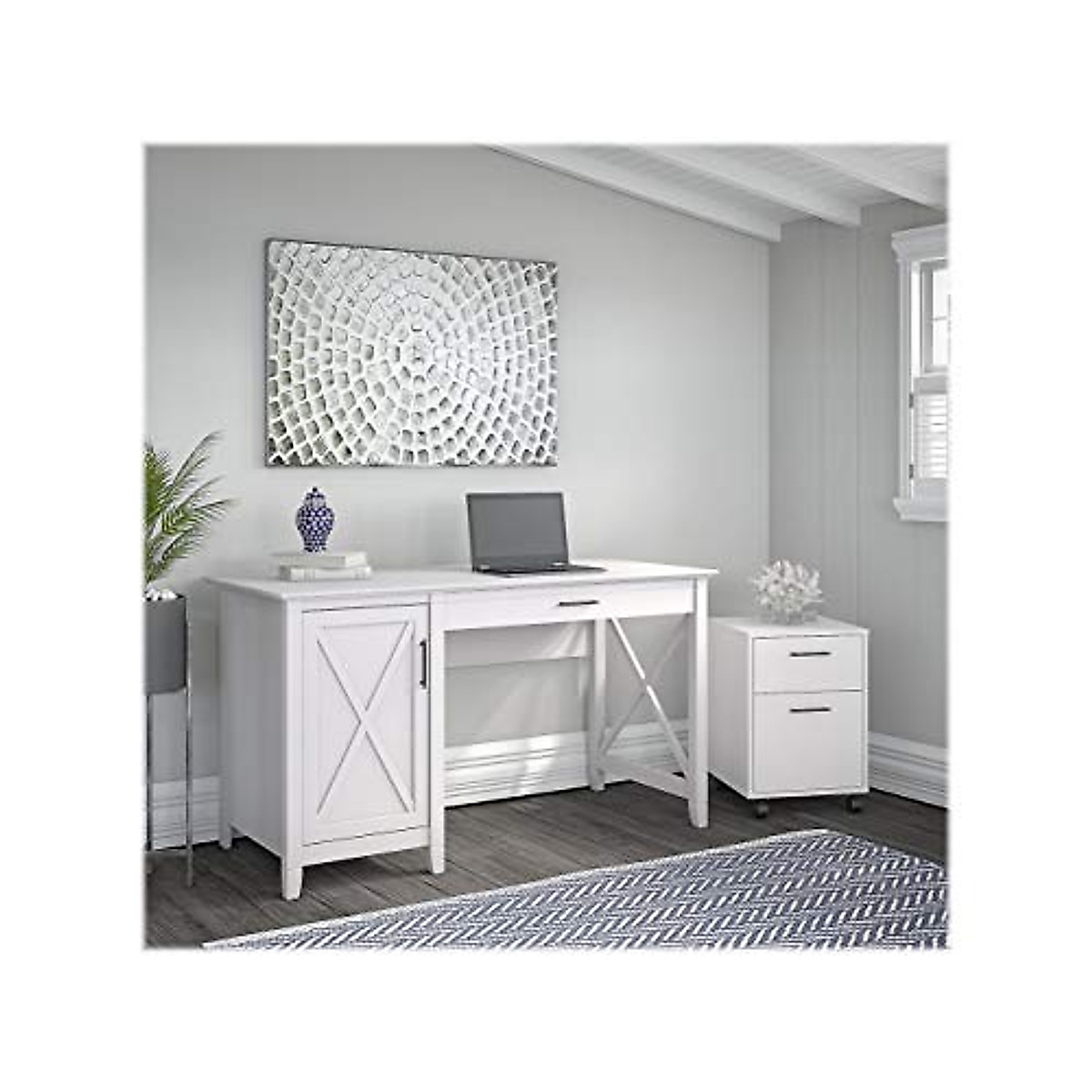 Bush Furniture Key West Computer Desk with Storage and 2 Drawer Mobile File Cabinet, 54W, Pure White Oak