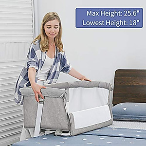 RONBEI Baby Bassinet, Bedside Sleeper,Baby Bed to Bed,Babies Crib Bed, Adjustable Portable Bed for Infant/Baby Boy/Baby Girl/Newborn (Light Grey)