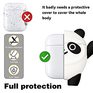 Joyleop White Panda Silicone Case for Airpods 1/2, Cute Lucky Character Fun Funny 3D Hypebeast Design Kids Girls Teens Cover, Fashion Kawaii Cool Stylish Soft Air pods Cases for Airpod 1&2