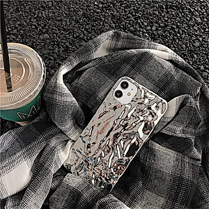 Yebowe Compatible with iPhone 12 Mini Case, Cute 3D Tin Foil Pleated Luxury Phone Cover for Women Girls Cool Bling Designer Soft Slim Case for iPhone 12 Mini Silver