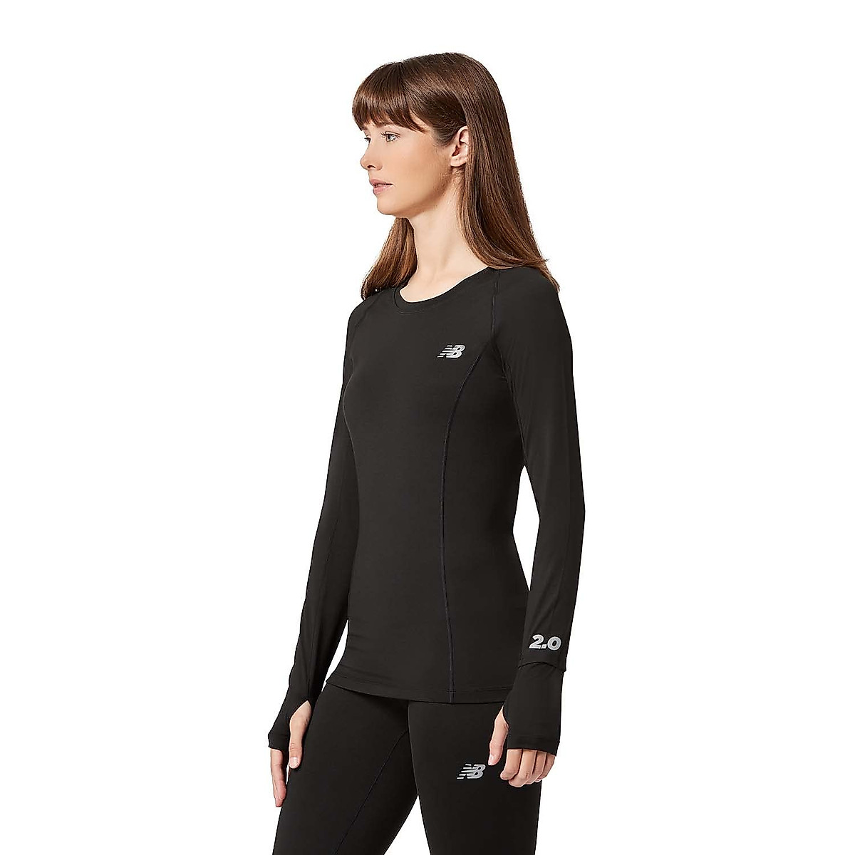 New Balance Women's 2.0 Soft Long Sleeve Base Layer Top with Thumbhole, Black, Large
