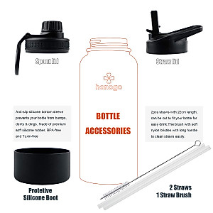 honogo 32 oz Powder Coated Double Wall Vacuum Insulated Sports Water Bottle, 18/8 Stainless Steel Wide Mouth Thermos Flask with Straw Lid & Spout Lid, Leak Proof, Sweat Free, BPA Free (Orange, 32 oz)