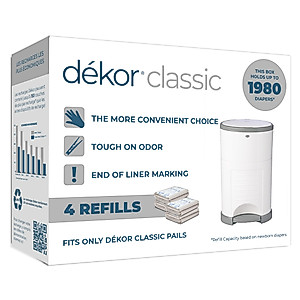 Diaper Dekor Classic Diaper Pail Liner Refills, 4 Pack