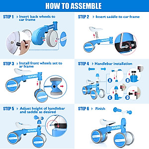 Peradix Baby Balance Bike, Adjustable Toddler Bike 10-36 Month Riding Toys Gifts for 1 2 3 Year Old Girls Boys, No Pedal 4 Wheels Infant Bicycle Baby Walker First Bike Birthday Gifts (Blue)