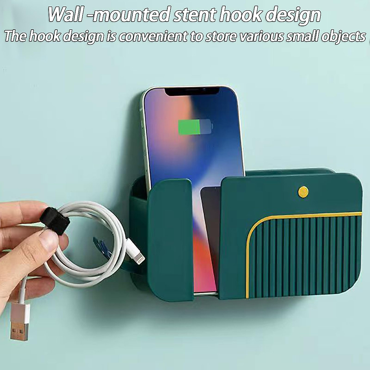 VEADOOLLY Bedside Organizer Nonporous Adhesive Remote Control Holder - Wall Mount Storage for Home, Dormitory, and Car Universal Wall Phone Holder，Multipurpose Storage Box（Green）