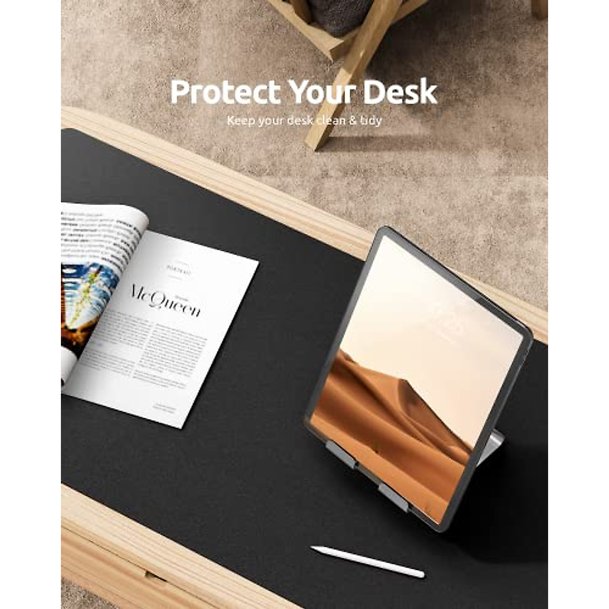 YSAGi Leather Desk Pad Protector, Office Desk Mat, Large Mouse Pad, Non-Slip PU Leather Desk Blotter, Laptop Desk Pad, Waterproof Desk Writing Pad for Office and Home (Black, 23.6" x 13.8")