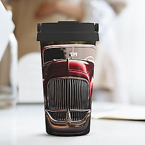 GTKSYNVE Reusable Coffee Mug with Lid and Handle, Classic Car Tumbler for Hot & Cold Drinks 16oz Stainless Steel Insulated Coffee Tumblers Double Wall Vacuum Thermal Cup