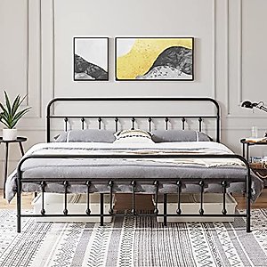 Yaheetech Classic Metal Platform Bed Frame Mattress Foundation with Victorian Style Iron-Art Headboard/Footboard/Under Bed Storage/No Box Spring Needed/King Size Black