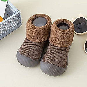 Lykmera Infant Boys Girls Socks Shoes Toddler Fleece Warm The Floor Socks Non Slip Prewalker Shoes Winter Sports Shoes (Coffee, 12-18 Months)