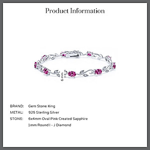 Gem Stone King 925 Sterling Silver Pink Created Sapphire and Diamond Greek Vine Tennis Bracelet For Women (4.63 Cttw, 7 Inch, Oval 6X4MM)