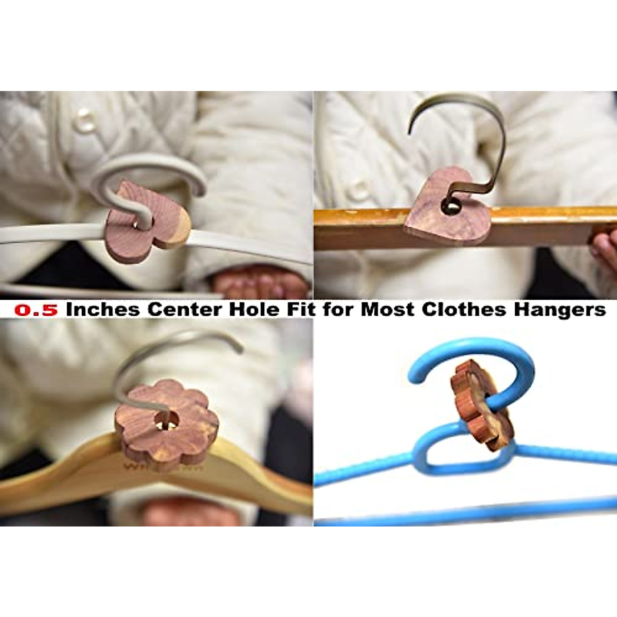 Wahdawn Aromatic Red Cedar Blocks for Clothes Storage, Fresh Scent Cedar Rings and Big Hearts for Closets and Drawers, Natural Car Air Freshener Shoes Odor Remover [40]