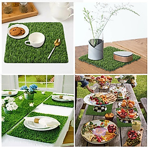jltkj Artificial Grass Tiles, Turf Tiles Interlocking Fake Grass Self-draining Mat for Patio, Indoor and Outdoor Decor (6 Piece)