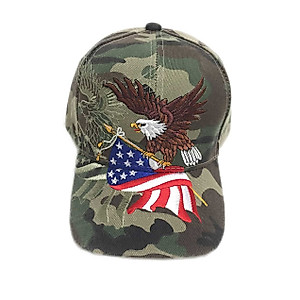 Aesthetinc Patriotic American Eagle and American Flag Baseball Cap USA 3D Embroidery (Military Camo)OS