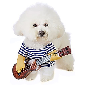 Impoosy Halloween Dog Costume Funny Pet Guitar Clothes Cosplay Party Apparel Outfits for Small and Medium Dogs Guitar Clothing (XL,Neck:13-15)