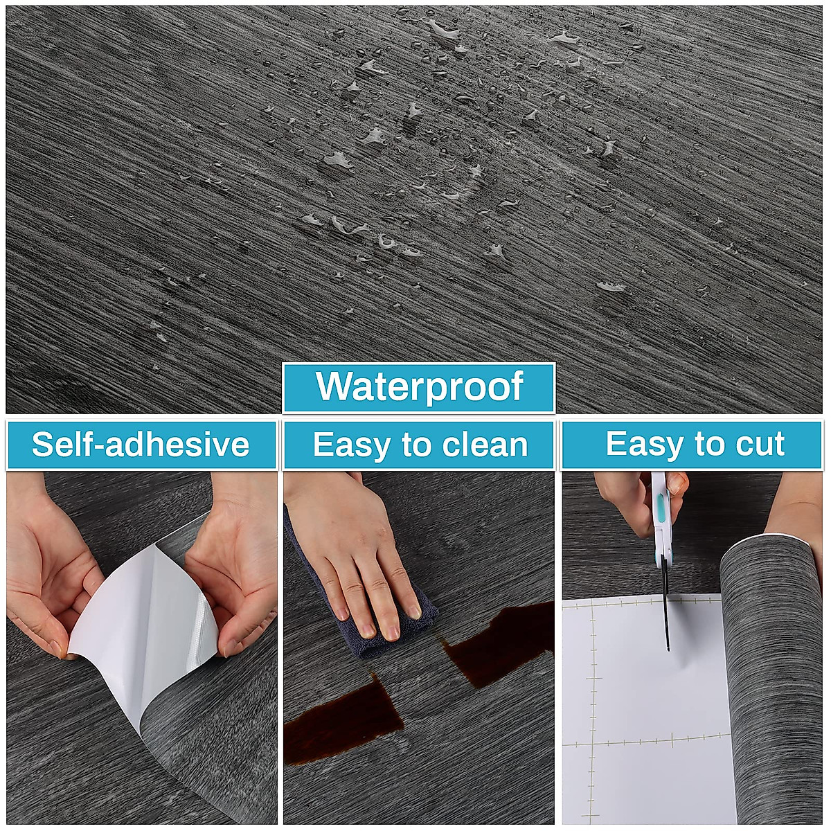 17.7&#039;&#039;x100&#039;&#039; Dark Grey Wood Peel and Stick Wallpaper Thick Self-Adhesive Removable Wallpaper Wood Decorative Wall Covering Rustic Wood Grain Contact Paper Waterproof Vinyl Film for Countertops Cabinet