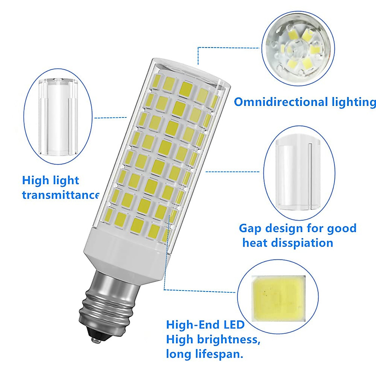 Tenfeelit E12 Light Bulb Led - E12 Led Bulb E12 Candelabra Bulb 70Watt Equivalent Bulb 6000K Daylight Led Light Bulbs Led Light Bulbs E12 Bulb 700LM Led Bulbs E12 Light Bulb Led, AC110-130V, 4 Pack