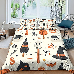 ERGTT Ghost Duvet Cover for Boys Girls Comforter Covers Quilt Cover 3D Print Halloween Style with Pillow Cases Soft Microfiber Bedding Set with Zipper Closure 3 Pieces Twin（173x218cm）