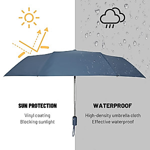 SY COMPACT Umbrella Automatic Travel Waterproof Light Folding Umbrellas Easy Carry for Women and Men (Blue)