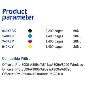 EASYPRINT (2BK/2C/2M/2Y) Compatible 940 940XL Ink Cartridge Used for HP Officejet Pro 8000/8500/ 8500A Printer (8 Pack,High Yield)