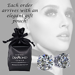 Central Diamond Center 14K Solid Gold Post & Sterling Silver 4 Prong CZ Stud Earrings - Platinum Plated - 5.25mm - 1.00cttw