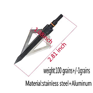 Archery Broadheads 3-Blade Hunting Broadheads 100 Grain Arrow Tips for Compound Bow Arrows and Traditional Bow Bowhunting (black-16pcs)