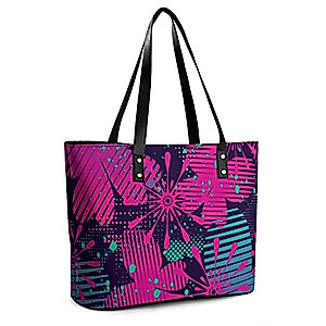 Womens Handbag Floral Butterfly Pattern Leather Tote Bag Top Handle Satchel Bags For Lady