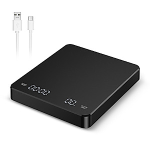 AMIR Digital Kitchen Scale with Timer, Drip Espresso Scale 3kg/0.1g High Precision, Rechargeable Portable Coffee Scale, 3 Units, Tare, Auto Off