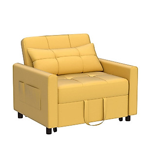 Noelse 3 in 1 Sofa Bed, Convertible Chair Bed Sleeper Chair, Pull Out Sleeper Sofa Bed Sofa Chair, with Adjustable Backrest Pillow Modern Linen Fabric for Living Room Apartment (Yellow£©