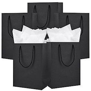 Jutieuo 12 Pcs Luxury Black Bags with Tissue Paper, Medium Size Gift Bags for Men, Groomsmen Proposal Bags, 8x4x11 Inches Premium Black Paper Bags with Handles for Valentine's Day Birthday Gift