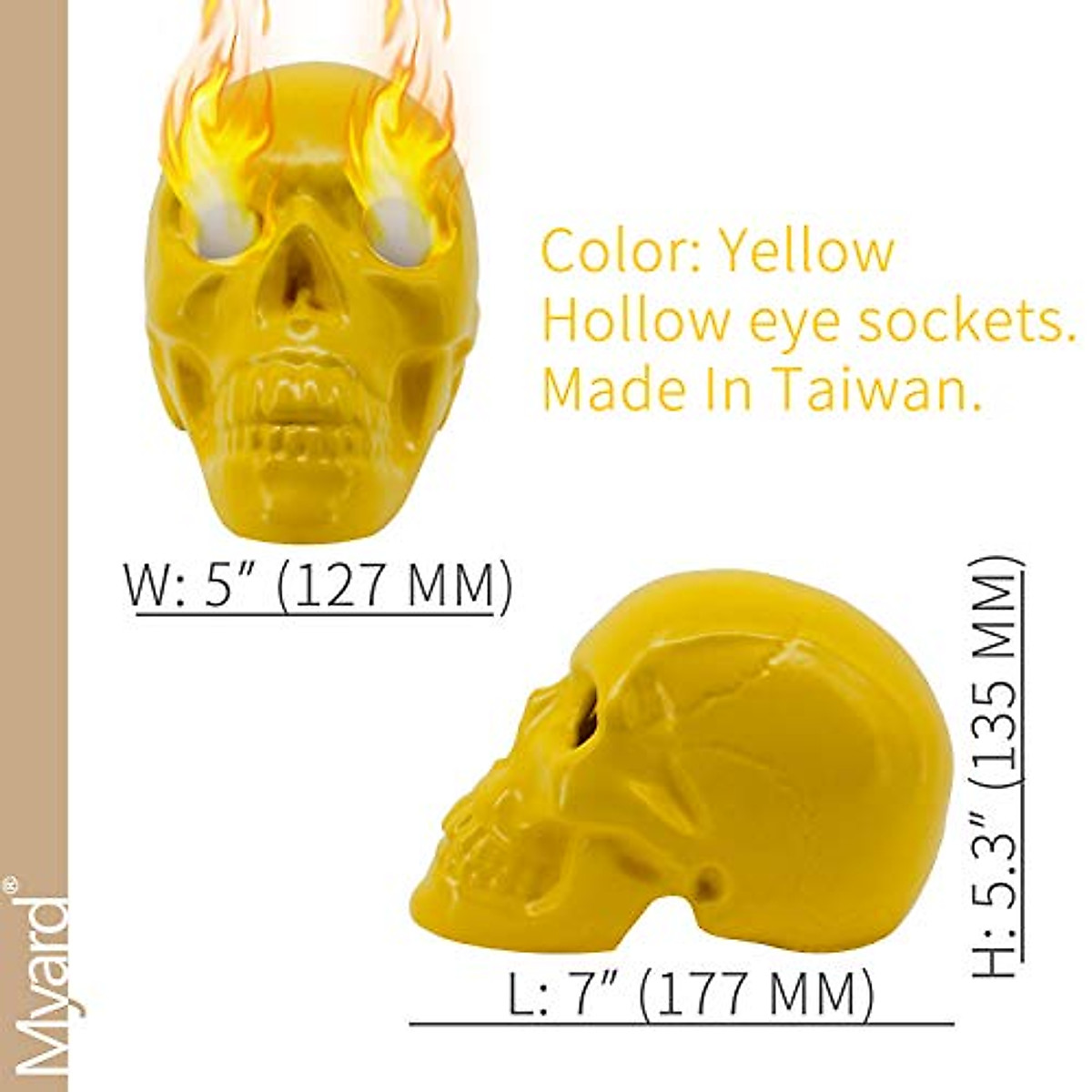 Myard Glaze Enamel Ceramic Fireproof Fire Skull Log for Gas or Wood Fireplace Fire Pit Campfire Bonfire Halloween Horror Decor (Qty 1, Yellow)