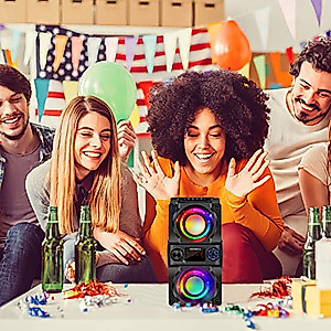 Bluetooth Speaker, 40W (60W Peak) Portable Wireless Speaker with Colorful Lights, Double Subwoofer Heavy Bass, FM Radio, MP3 Player, Bluetooth 5.0, Loud Stereo Speaker for Home Outdoor Party Camping