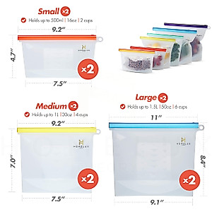 Homelux Theory Reusable Freezer Bags | LEAKPROOF, AIRTIGHT | 100% Food Grade Silicone Food Storage Bags| Reusable Sandwich Bags | travel picnic lunch Reusable Snack Bags (2 Large + 2 Medium + 2 Small)