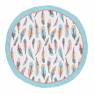 Sweet Jojo Designs Turquoise and Coral Boho Playmat Tummy Time Baby and Infant Play Mat for Feather Collection