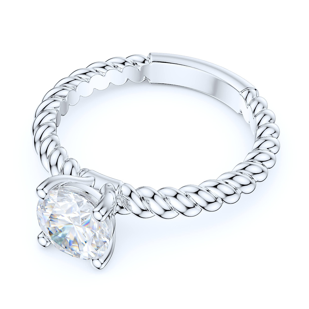 PRSTANI Sterling Silver Twisted Rope Comfortable Shank 1CT Simulated Round Brilliant Diamond Promise Solitaire Engagement Ring (5)