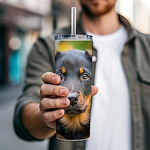 Beauceron Dog Puppy Photo Skinny Tumbler 20oz with Straw Insulated Water Bottle Gift
