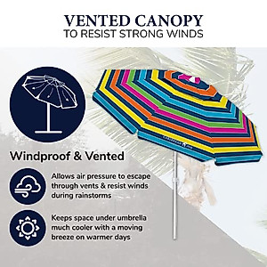 Caribbean Joe Chaby International Portable, Adjustable Tilt Beach Umbrella with UV Protection, 7 FT