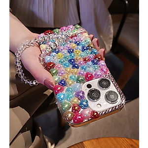 redecarie for Galaxy S9 Plus Case,Women Girls Kids Love Pearl Luxury Crystal Rhinestone Bling Glitter Diamond Bumper Clear Phone Cover with Wrist Strap for Samsung Galaxy S9 Plus