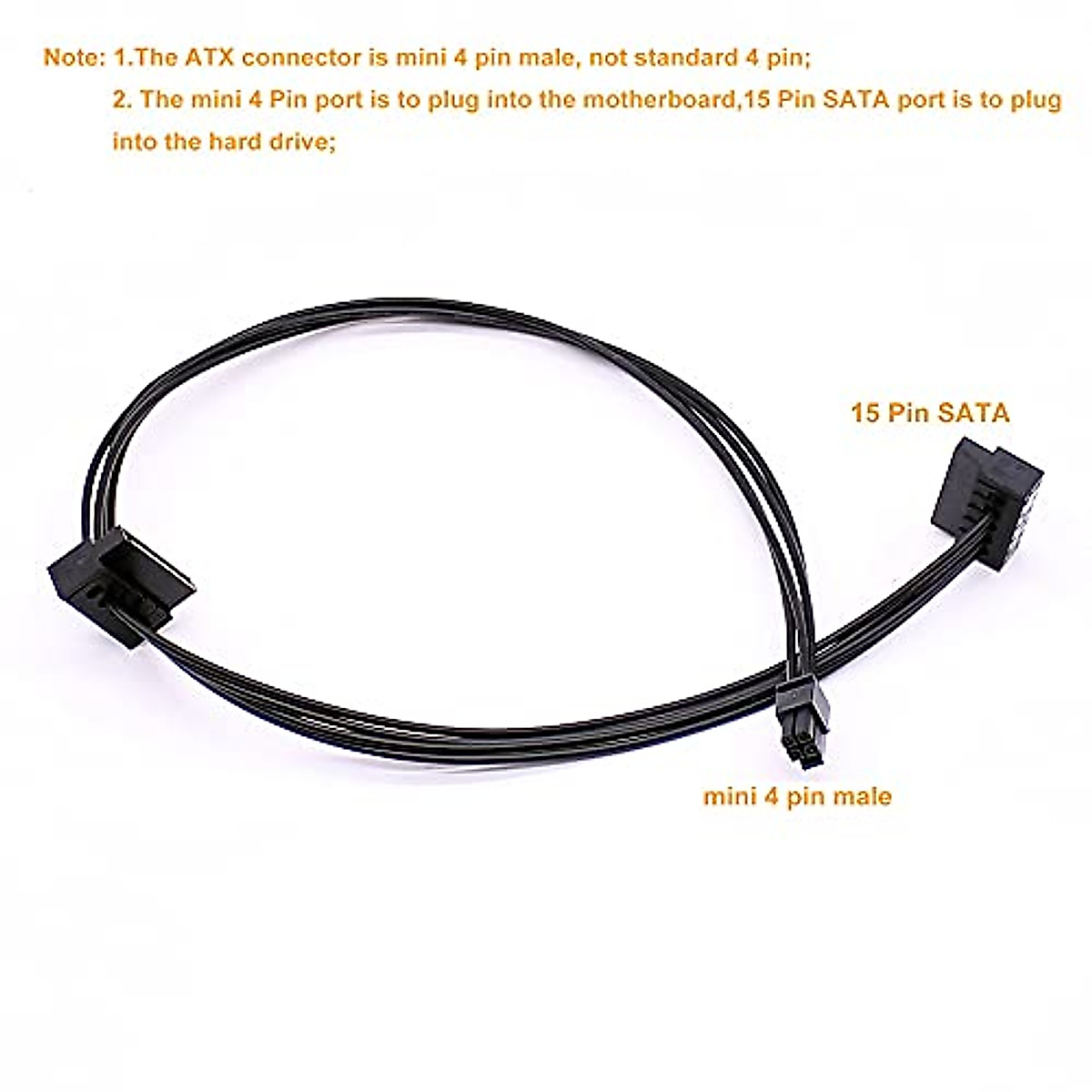 SZVIVID 18AWG Motherboard ATX Mini 4 Pin to 2X Right-Angle 15 Pin SATA Hard Drive HDD Power Supply Adapter Cable for Lenovo 18-inch (45cm) (4 Piece)