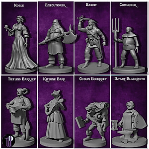Newcombie Wildspire 58 Fantasy Miniatures Set Townsfolk Characters for DND Miniatures Bulk 28mm Dungeons and Dragons Miniatures | for DND Minis and D&D Miniatures I Character Sheets & Quests