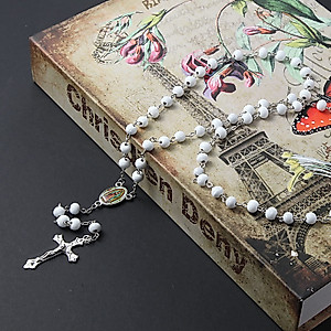 Brilucky 24 PCS White Rosary Beads Bulk For Baptism Favors,Lady Guadalupe Rosarios Catolicos First Communion Favors For Guests,Rosary Beads Necklace Gifts For Christian Baby Shower Quinceanera Party