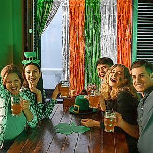 LOLStar 3 Pack St. Patrick's Day Foil Fringe Curtains St Patricks Day Party Decoration 3.3x6.6 ft Green White Orange Tinsel Fringe Curtain Photo Booth Prop Streamer Backdrop for Irish Party Decoration