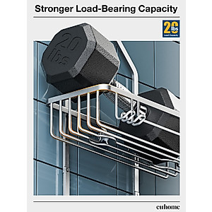 Adjustable Shower Caddy Hanging, EUHOME Never Rust Shower Organizer, Aluminum 3-Tier Large Capacity Shower Caddy Over Showerhead with Hooks, Soap/Razor Holder