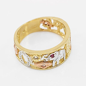 Good Luck Charms 10k Tri-tone Gold Open Design CZ-Studded Ring (Size 10)