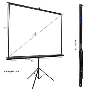 VIVO 100 inch Portable Indoor Outdoor Projector Screen, 100 Inch Diagonal Projection HD 4:3 Projection, 4K 3D 1080P HD Pull Up Foldable Stand Tripod, PS-T-100
