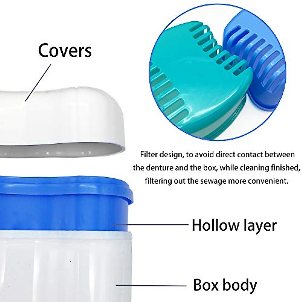 Denture Case Kit, 2 Denture Bath Cups with 2 Denture Brush & 2 Portable Toothbrush Box, Denture Brush Retainer Bath with Lid, Retainer Cleaning Denture Boxes, Toothbrush Kit for Travel