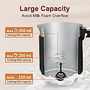 Milk Frother and Steamer - 5 In 1 Milk Frother Electric 11.8oz Automatic Milk Steamer Hot & Cold Foam Maker and Milk Warmer - Dishwasher Safe & Silent Working for Coffee,Latte,Cappuccino,Hot Chocolate