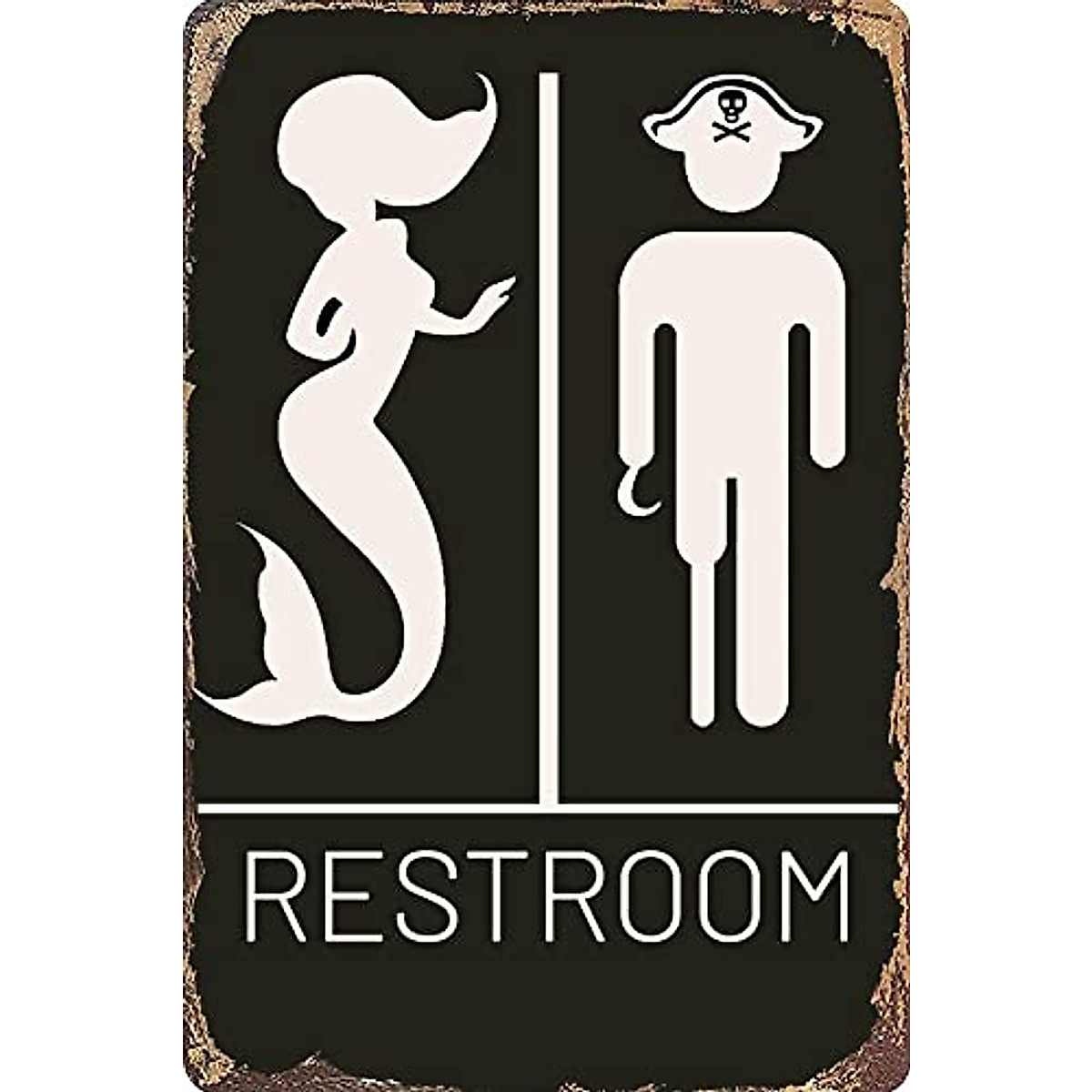 Funny Mermaid Pirate Vintage Restroom Door Sign Bathroom Decor Use For Nautical,Mermaid,Pirate,Beach,Ship Themed Wall Decor 12" * 8" (515)