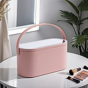 Luckystar Travel Makeup Organizer Box with LED Mirror, Pink Portable Makeup Case Touch Switch Home Cosmetic Box Jewelry Organizer Birthday Valentine's Day Gift for Women Girls,Pink